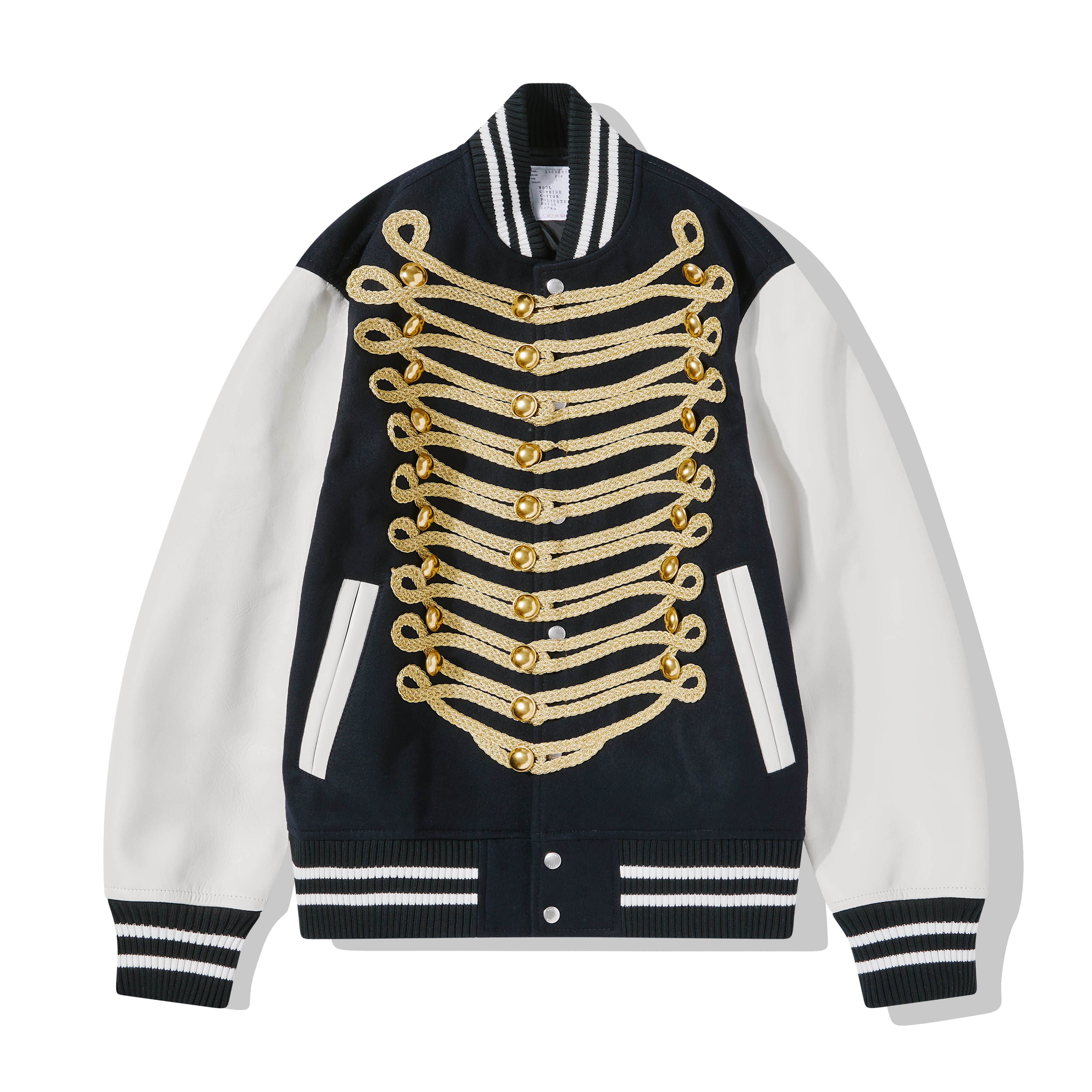 Sacai: Men'S Dsm Exclusive Melton Wool And Leather Jacket (Navy/White) | DSMS E-SHOP