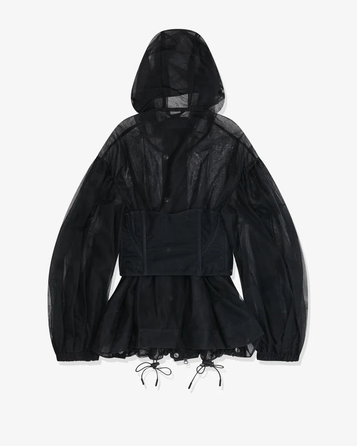 Simone Rocha: Women's Embellished Puff Sleeve Corset Parka (Black/Jet) | DSMS E-SHOP
