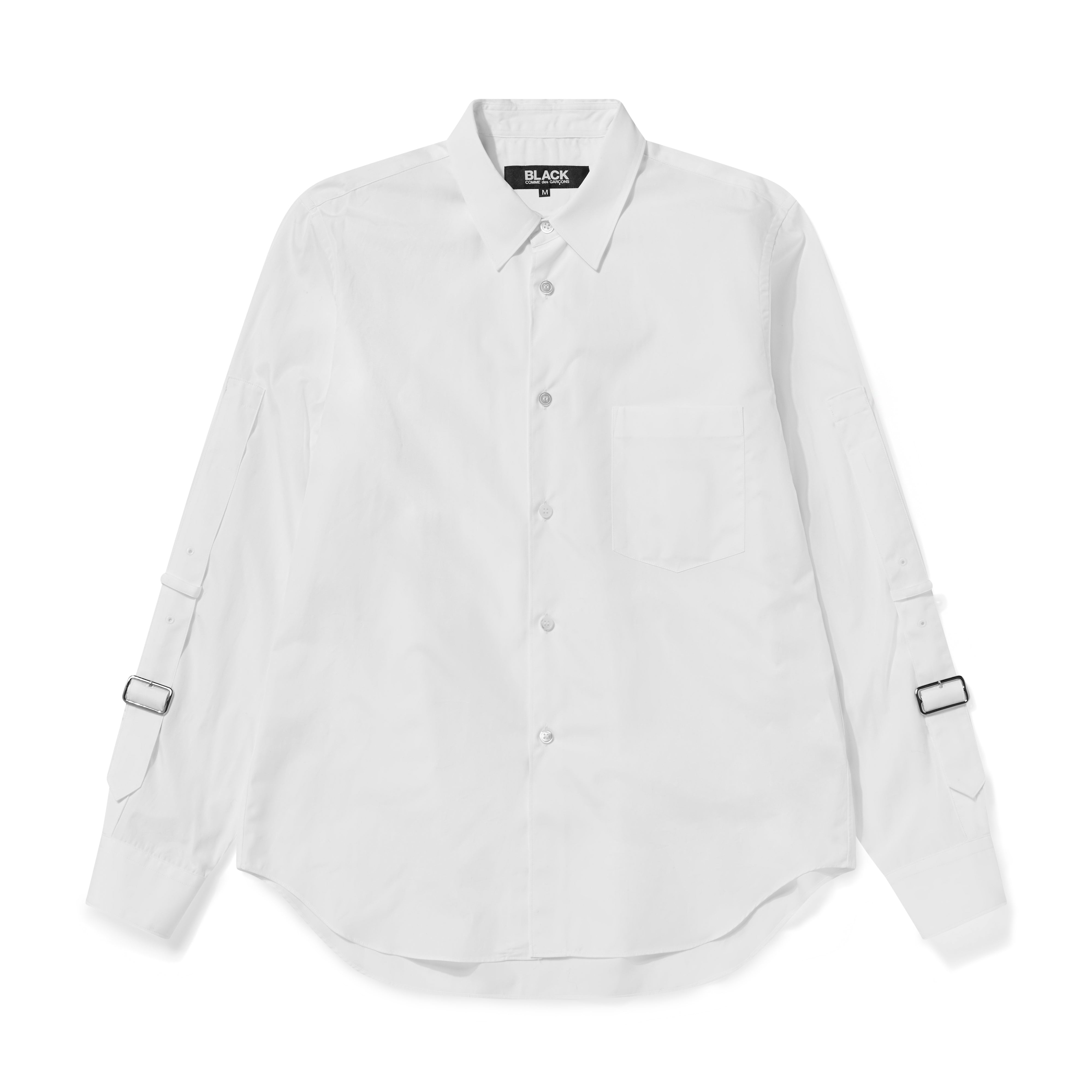 Black Comme Des Garçons: Buckled Sleeve Shirt (White) | DSMS E-SHOP