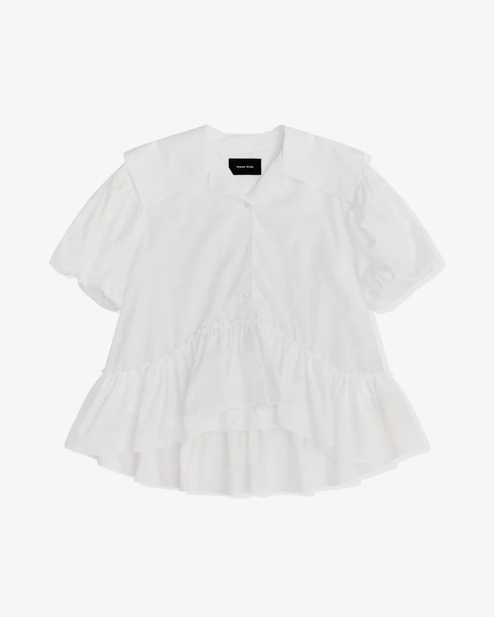 SIMONE ROCHA: Women's Sailor Collar Puff Sleeve Top (White) | DSMS E-SHOP